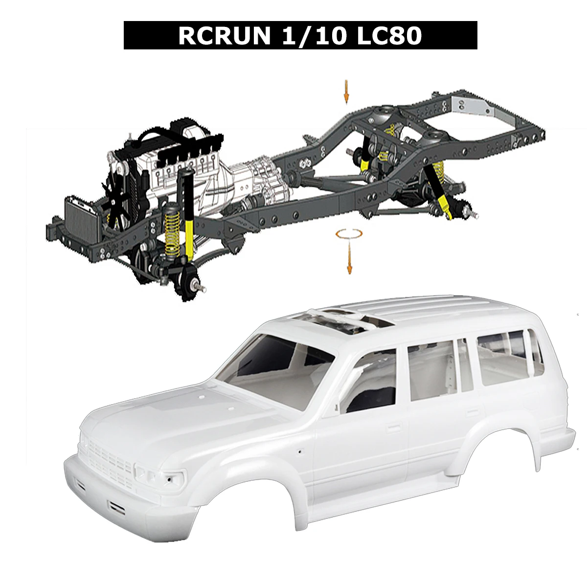 For RCRUN 1/10 LC80 Car shell Car frame RCRUN RUN80 LC80 Metal Chassis ...