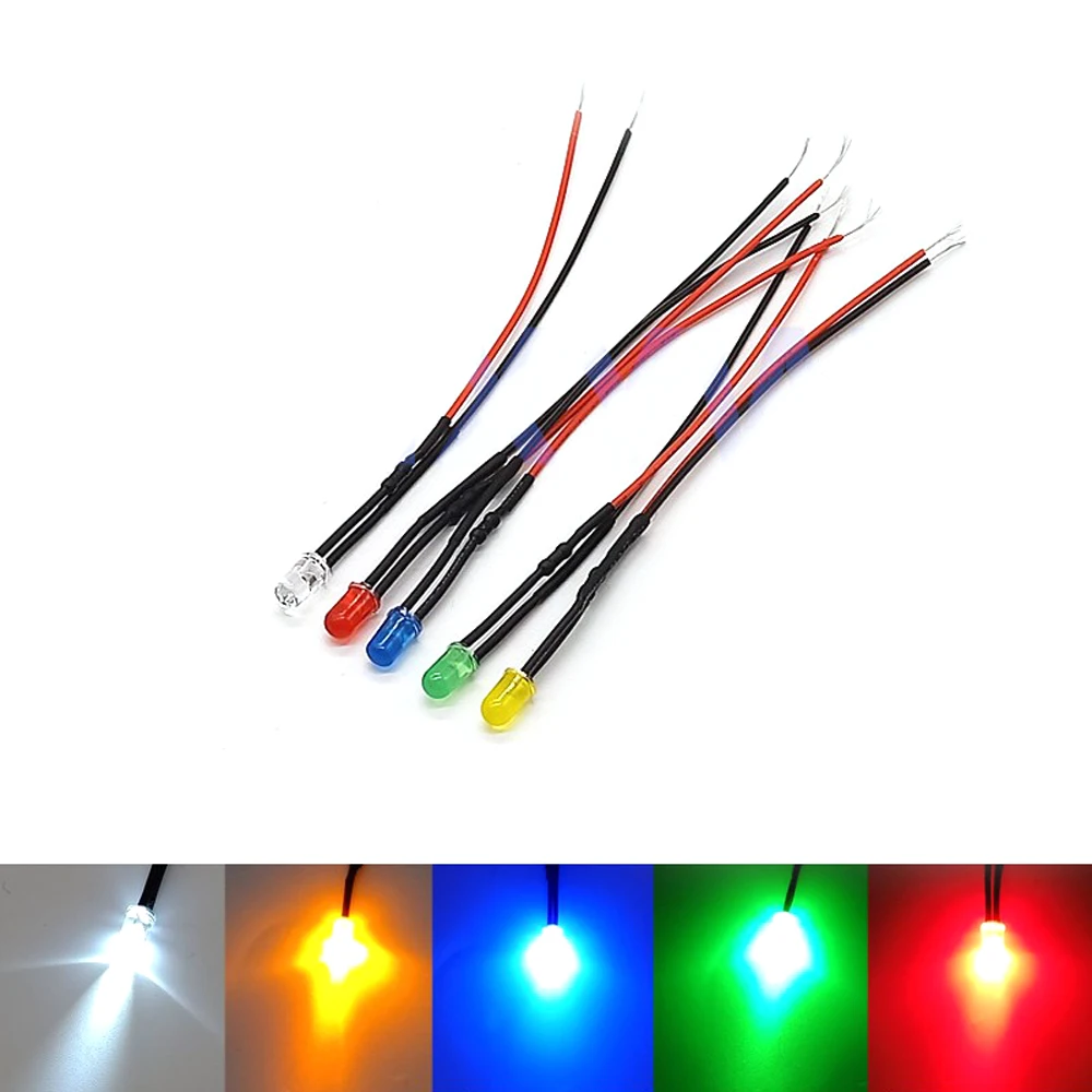 10pcs-3mm-Pre-Wired-LEDs-Emitting-Diodes-with-Resistance-LED-Bulb ...