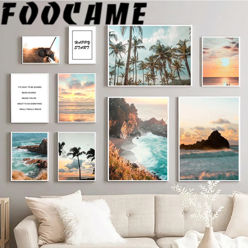 Canvas Beach Poster | Waves Poster | Painting Calligraphy - Canvas ...