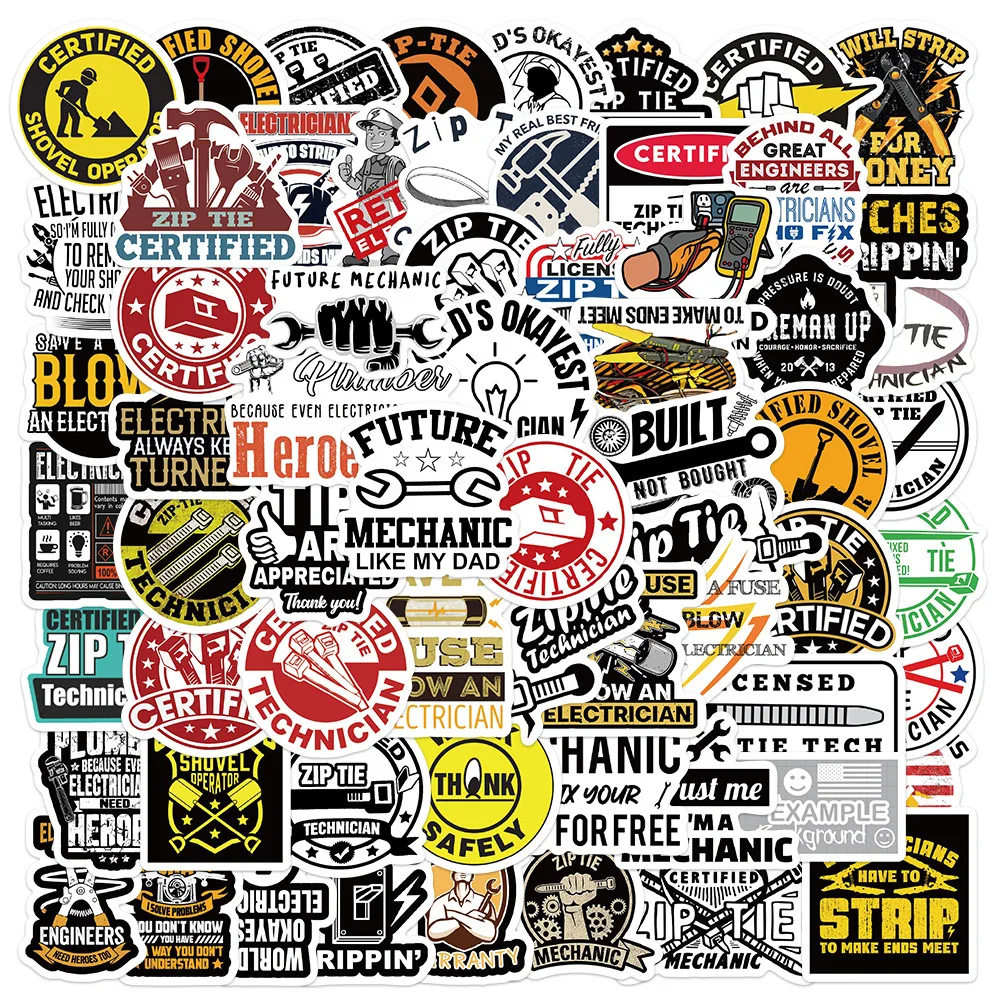 65pcs Funny Zipper Certified Stickers Technician Mechanic Electrician ...
