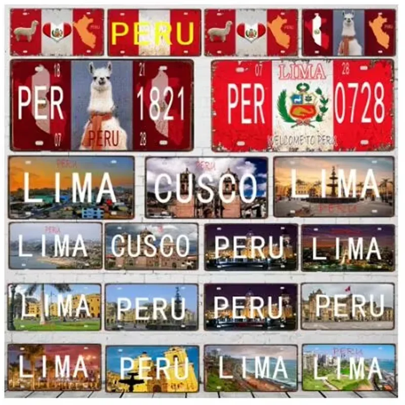 Peru Lima Cusco Car License Metal Pate Tin Sign Retro Rusted Art Craft ...