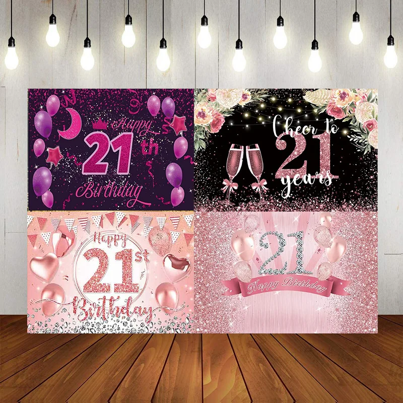 Happy-21st-Birthday-Party-Banner-Backdrop-Decorations-Black-Gold ...