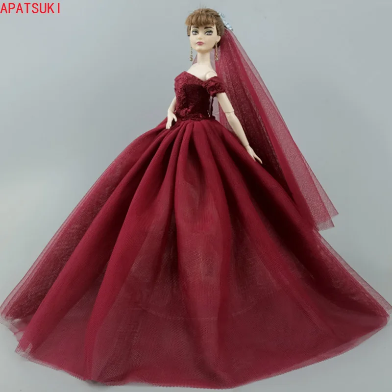 Dark-Red-Fashion-Doll-Dress-Wedding-Dresses-for-Barbie-Doll-Outfits ...