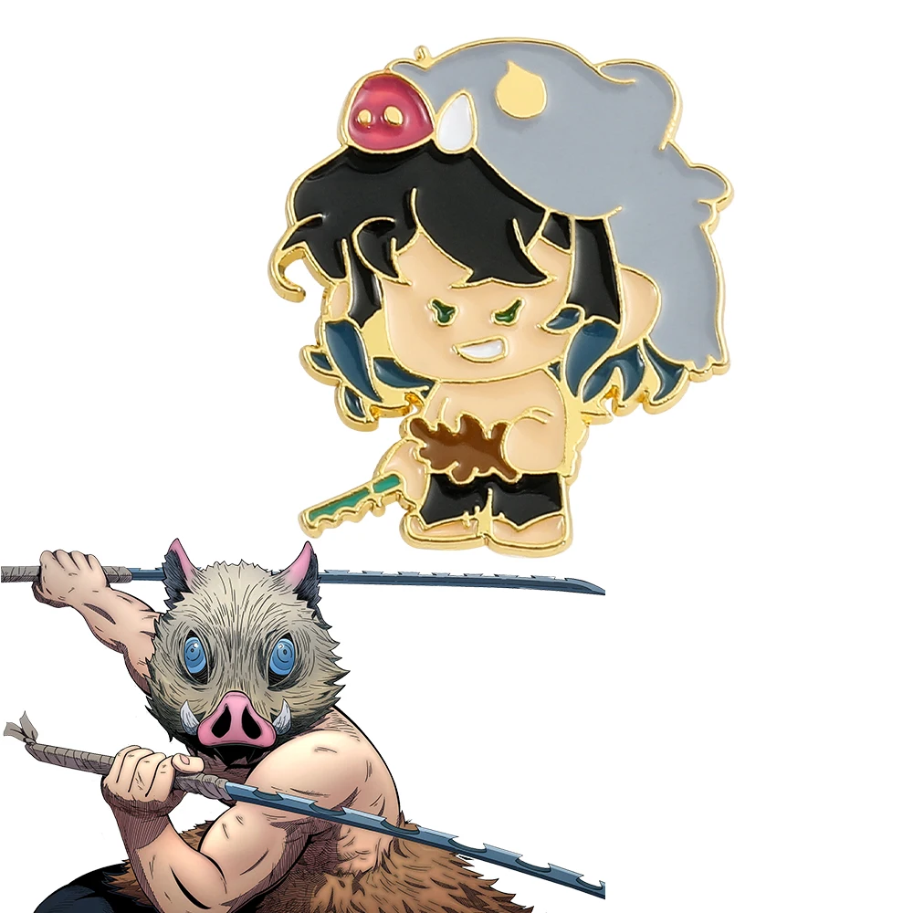 Anime Demon Slayer Enamel Pins Cartoon Figure Hashibira Inosuke Lapel ...
