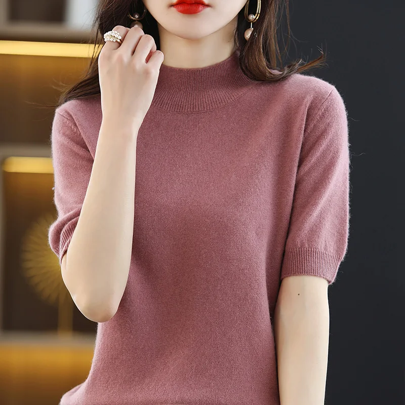 Summer-Cashmere-Sweater-Women-Solid-Short-Sleeve-Pullovers-Jumper ...
