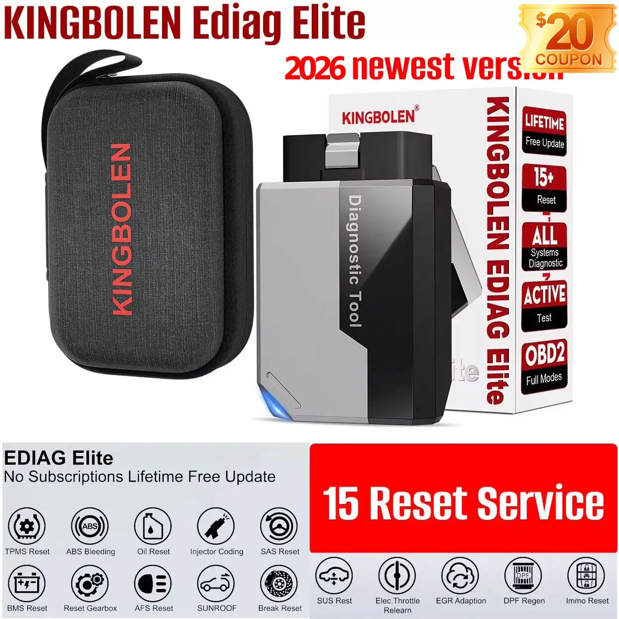 2026 New KINGBOLEN EDIAG ELITE Car Diagnostic Tool All System 15+ Reset ...