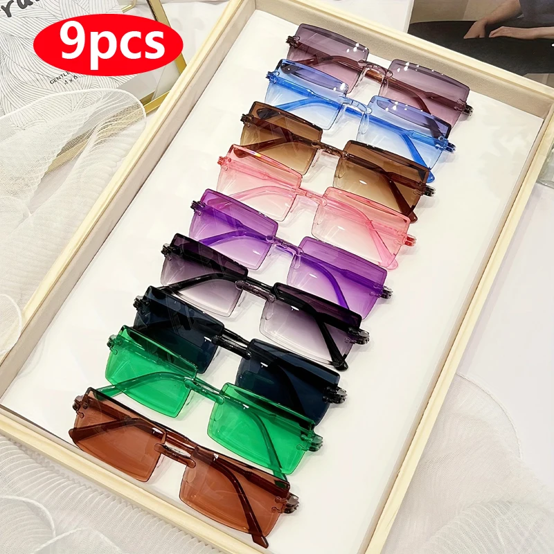 9pcs Rectangle Fashion Sunglasses For Women Men Cute Candy Color ...