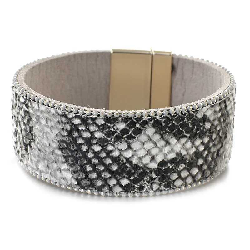 Genuine Leather Bracelets Women | Bracelet Wide Snakeskin | Snakeskin ...