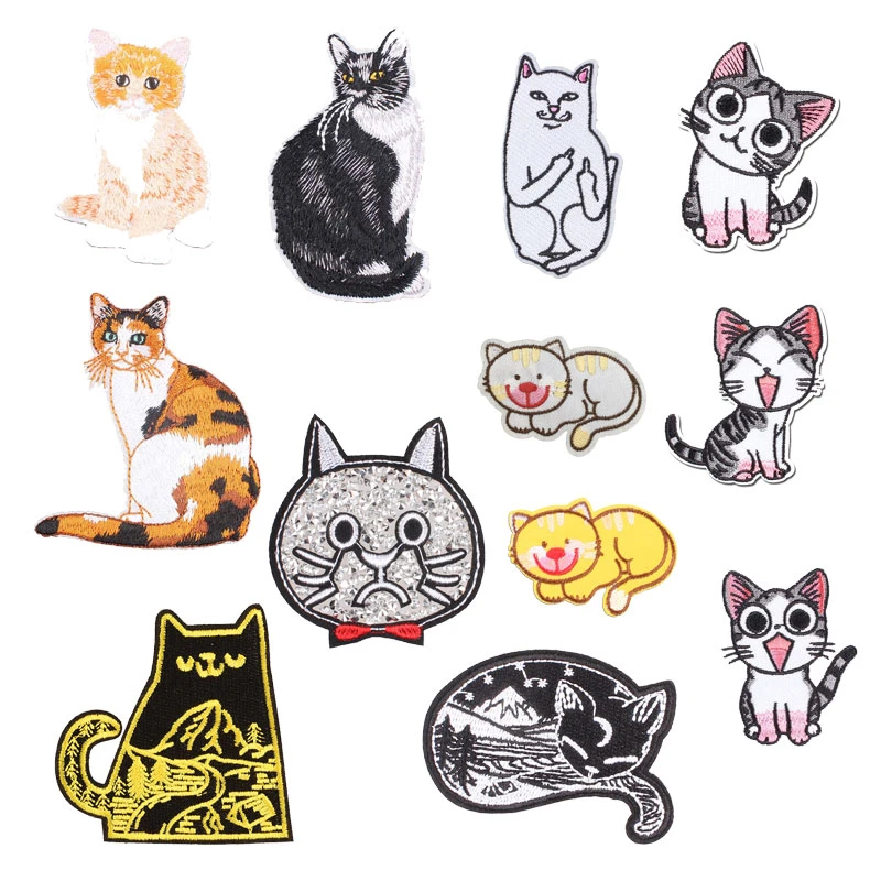 Cartoon Cat Iron on Patches for Clothing DIY Embroidery Stripe on Clothes Animals Sequin ...