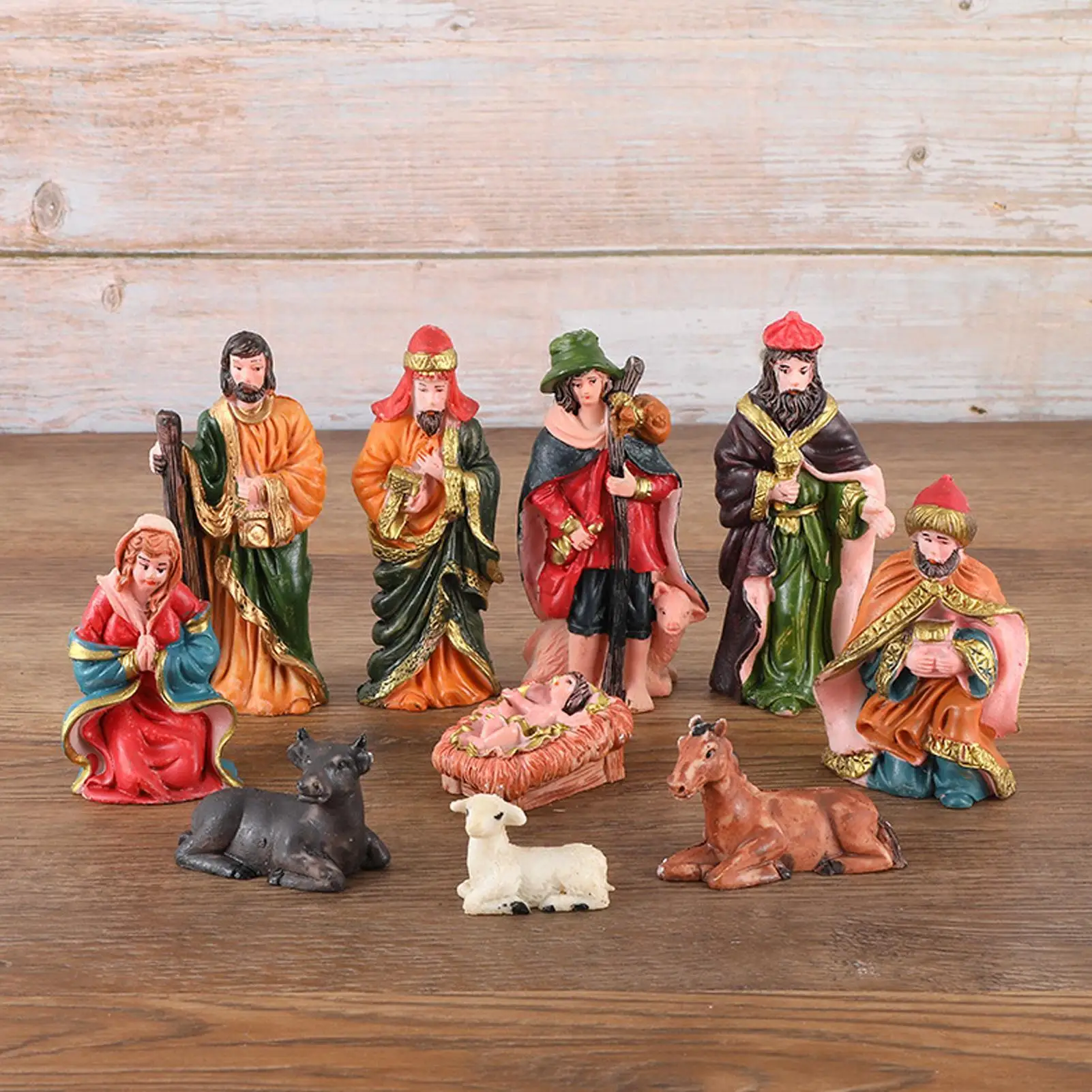 Christmas Nativity Figures 10-Piece Set Manger Religious Figure Resin ...