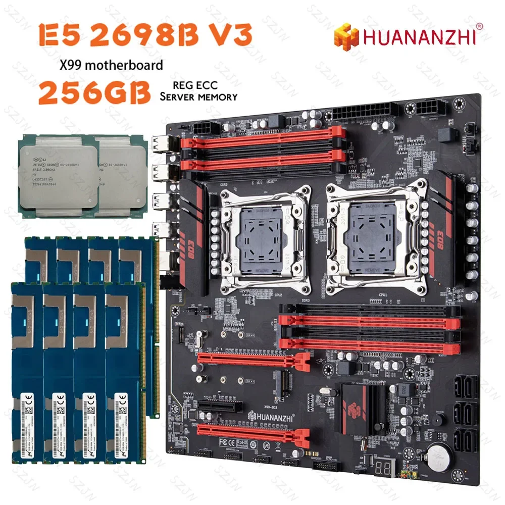 Материнская плата HUANANZHI X99 с двумя процессорами Xeon E5 2698B V3 ...