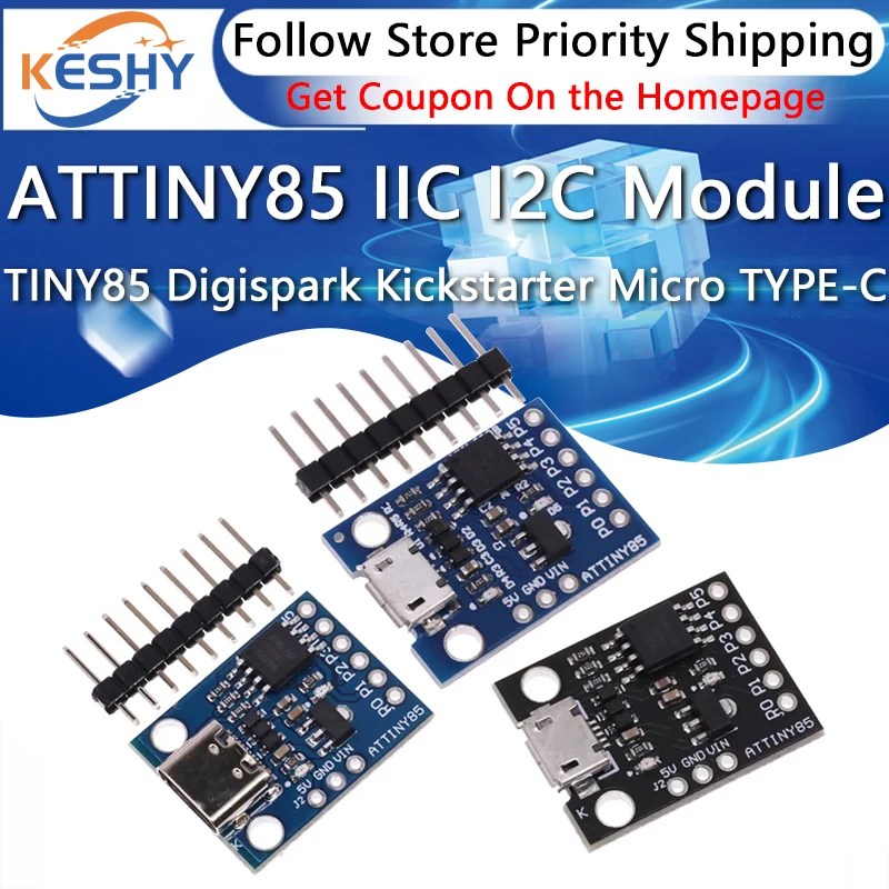 ATTINY Blue Black TINY85 Digispark Kickstarter Micro TYPE-C Development ...