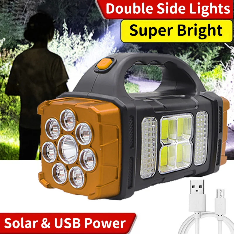 Potente linterna Solar LED recargable por USB, reflector COB/LED ...