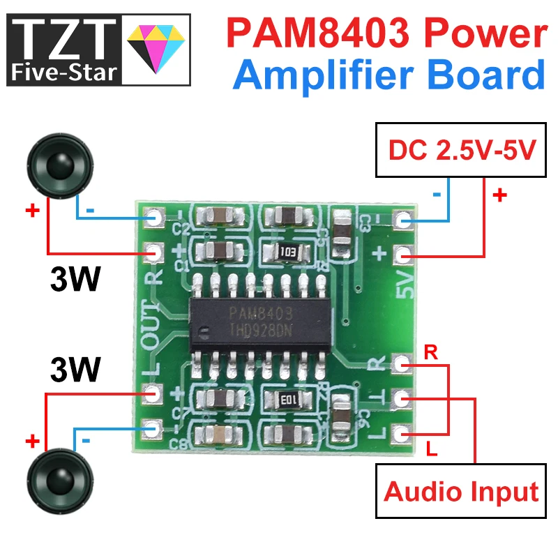 TZT-1-5-10PCS-PAM8403-Audio-2x3W-Mini-Digital-Power-Amplifier-Board-for ...