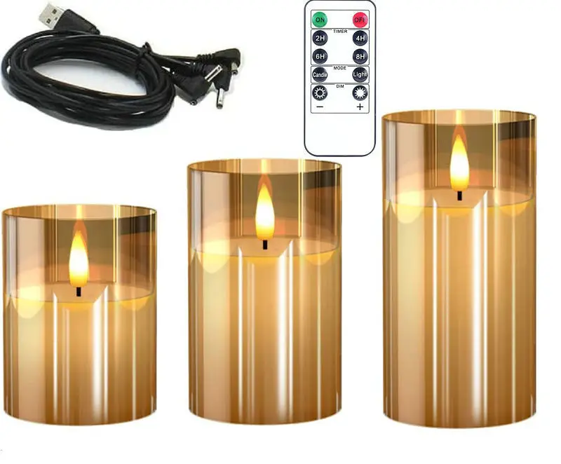 Set-of-3-Rechargeable-Electric-Flameless-Pillar-Candle-set-Remote ...