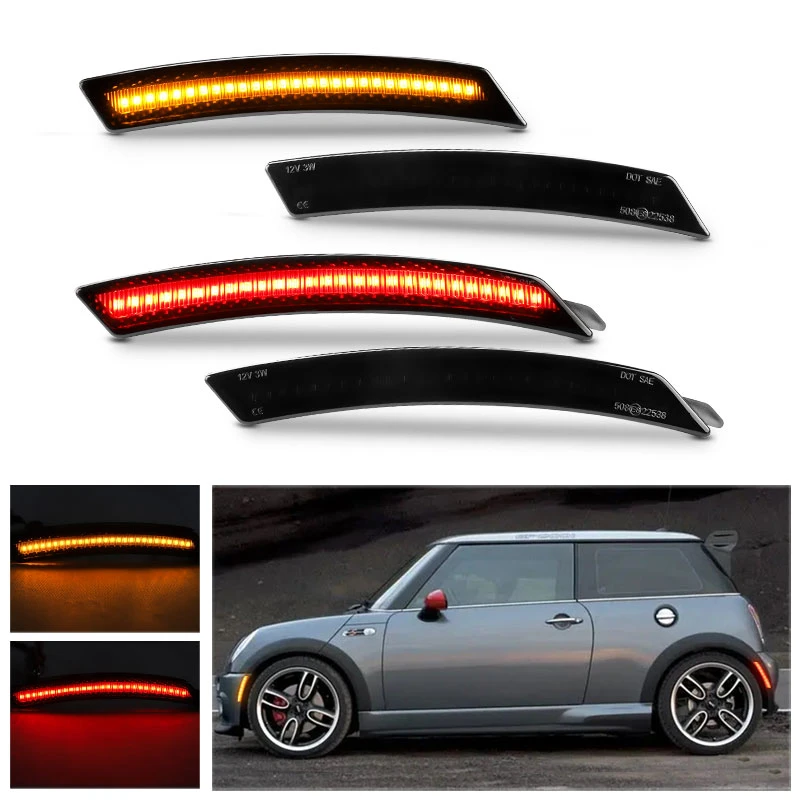 4pcs Smoked Front Rear Bumper Led Side Marker Light Amber Red Turn ...