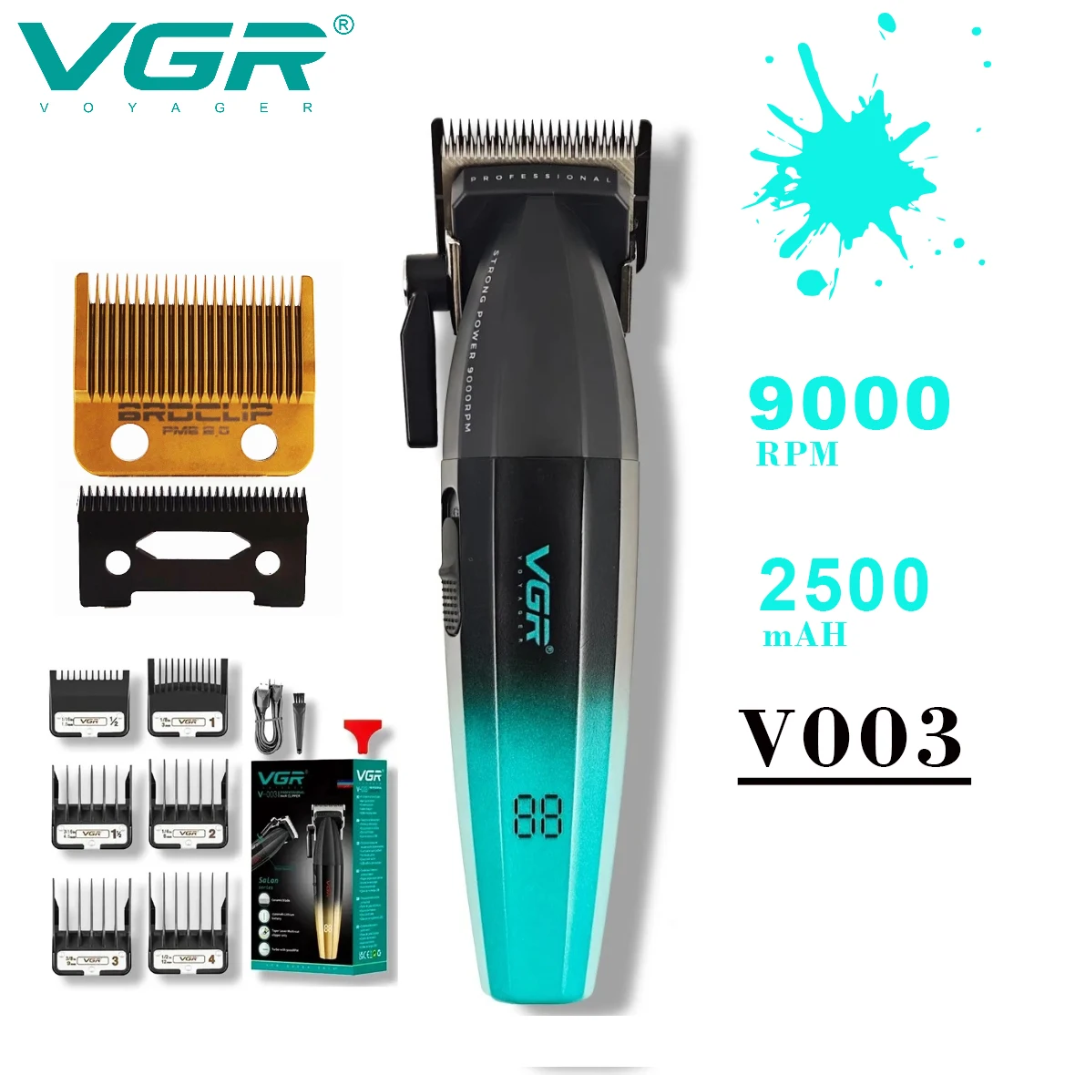 VGR V003 Professional Barber 9000RPM 5V Motor Electric Push Hair Clipper Oil Head Gradient ...