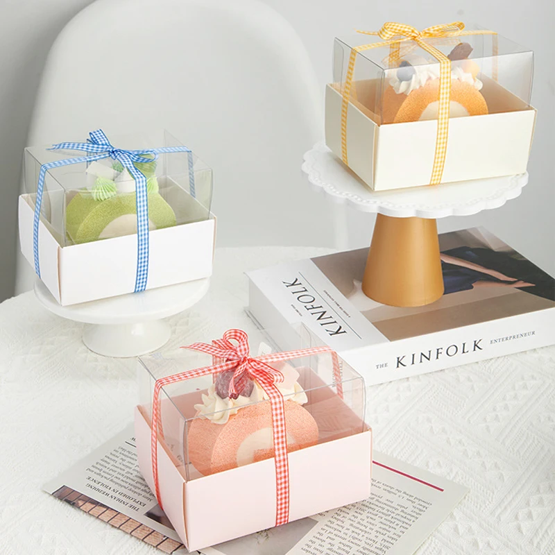 10pcs Clear Plastic Cake Box Macaroon Dessert Swiss Roll Packaging ...