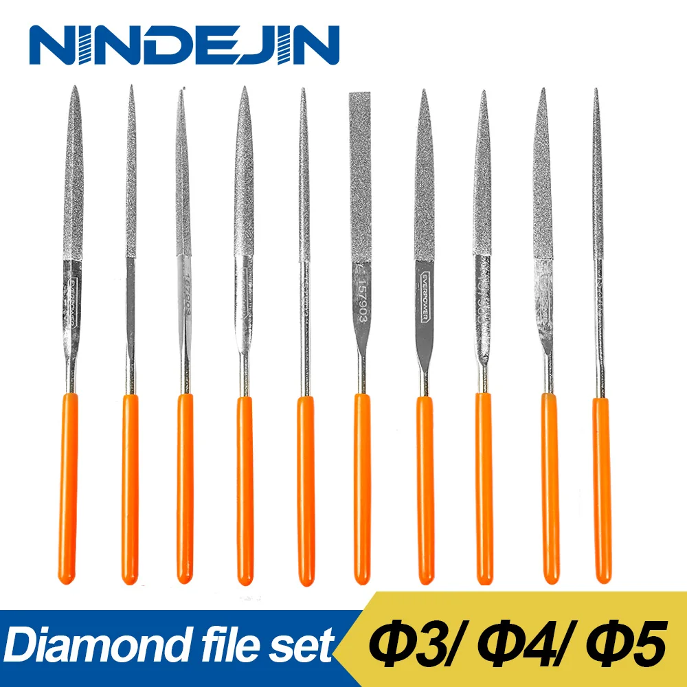 NINDEJIN 10pcs/set diamond needle file set #45 steel 3x140mm 4x160mm ...