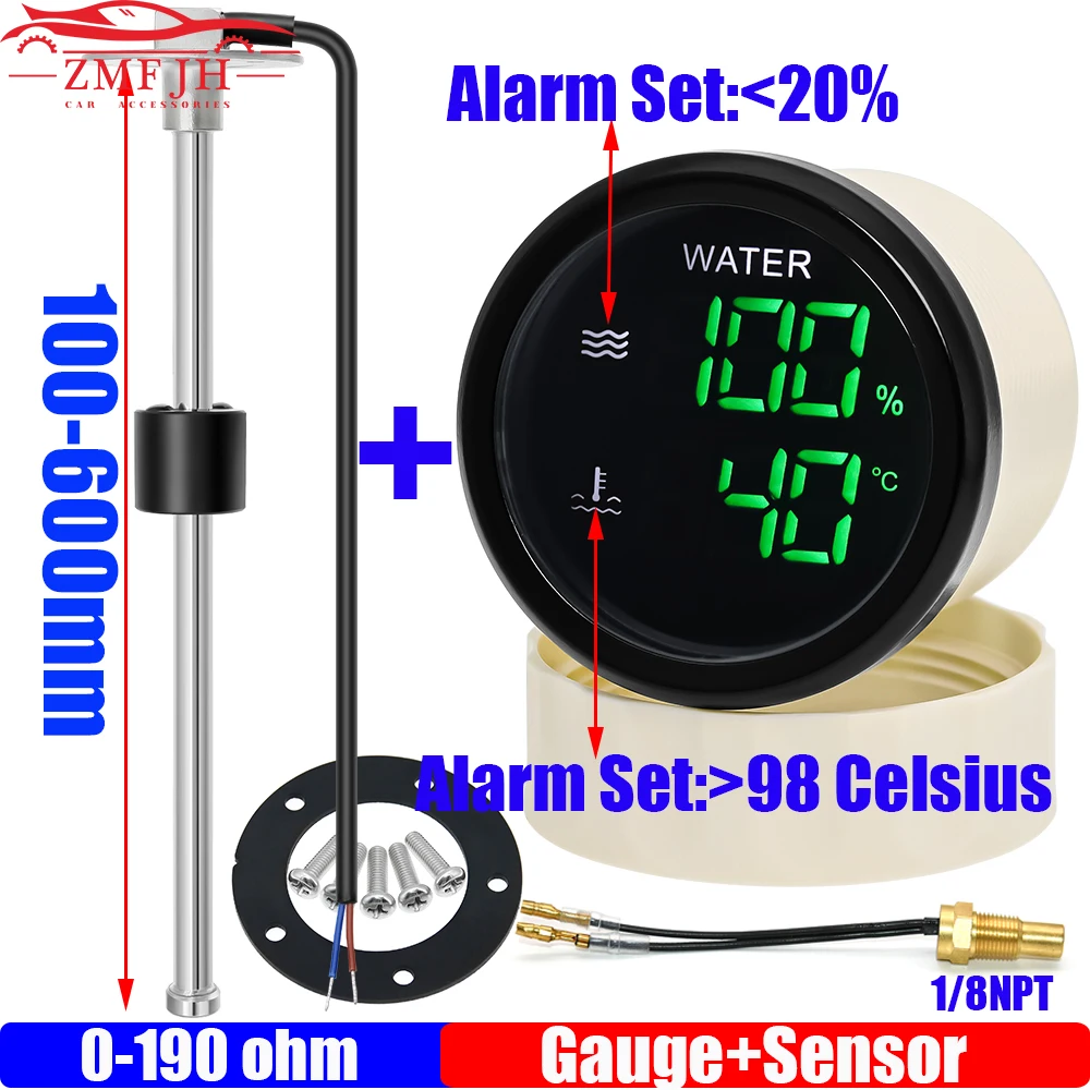 2" 52MM Dual Gauge 2 In 1 Water Level+Water Temperature Gauge with ...