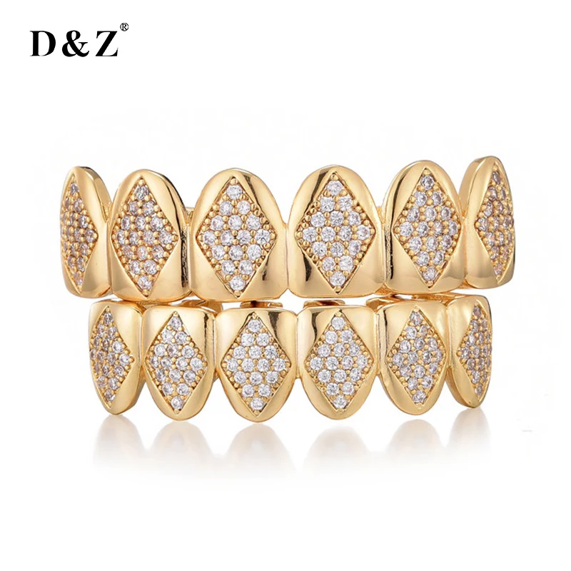 D-Z-CZ-Teeth-Grillz-Set-For-Unisex-Top-Bottom-Mouth-Gold-Silver-Color ...