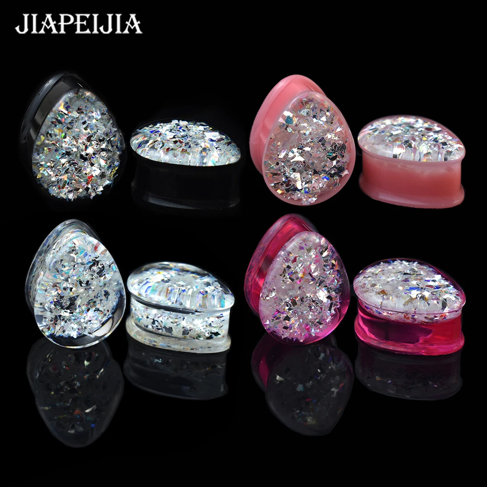 2pcs 8-50mm Shining Tear Drop Ear Plug Tunnels Gauges Ear Stretcher ...