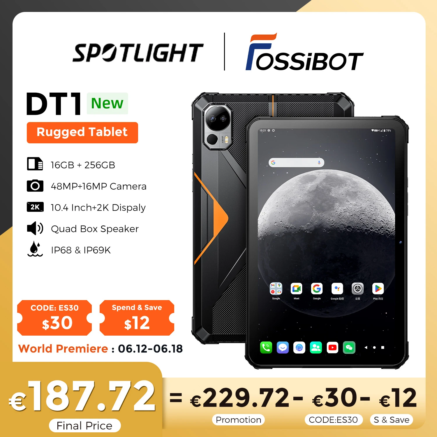 FOSSiBOT Tableta DT1 de 10,4 pulgadas, Tablet resistente con Android 13, pantalla 2K, 8GB, 256GB ...