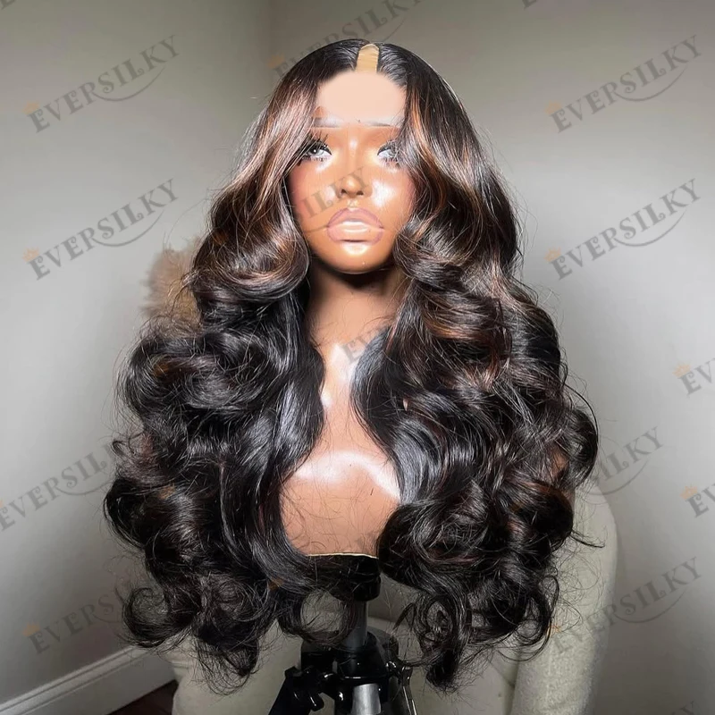 Super Long Easy Wear Opening 1x4 Size U Part Highlight Brown Loose Wave ...
