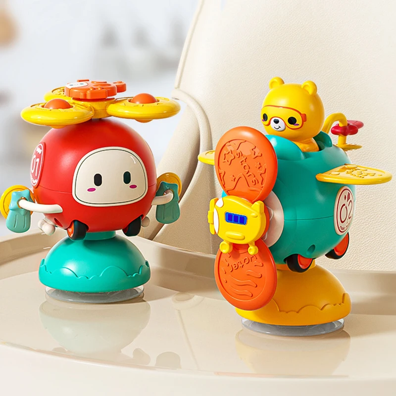 Baby-Montessori-Suction-Cup-Toy-Spinner-Rotating-Rattle-Cartoon-Car ...