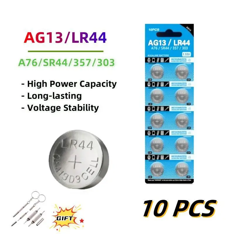 10-50pcs-AG13-Button-Battery-LR44-A76-357-357A-LR1154-SR1154-SR44 ...
