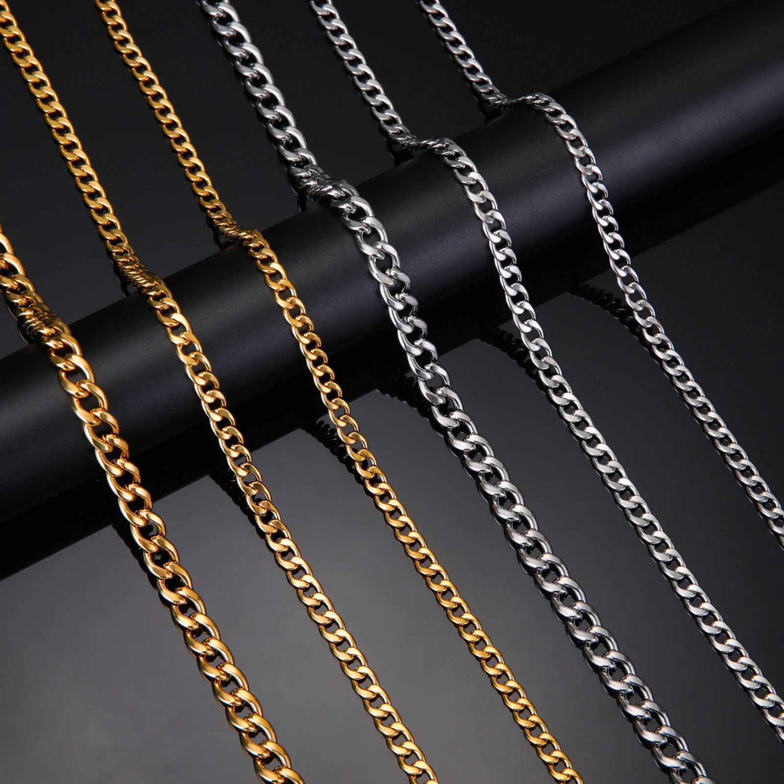 Skyrim 60cm Long Curb Cuban Chain Necklace Mens Classic Punk Stainless ...