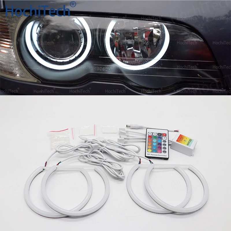131mm + 146mm Multi Color RGB Cotton Light LED Angel Eye Halo Remote Control for BMW 3 5 7 ...