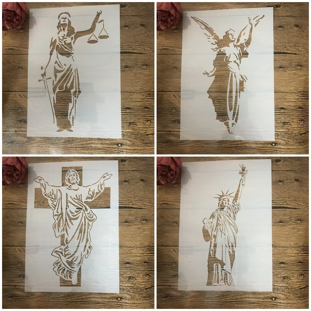 4Pcs-A4-29cm-Goddess-God-Statue-DIY-Layering-Stencils-Wall-Painting ...