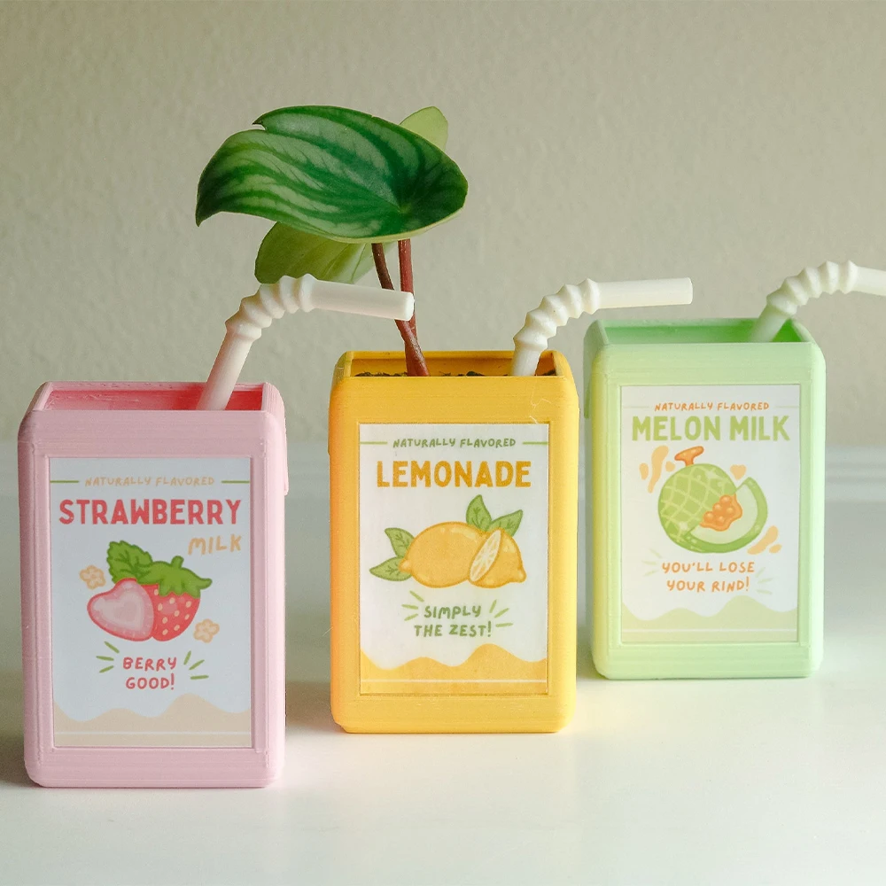 Cute Juice Box Flower Pot Beverage Resin Vase Kawaii Flower Pots