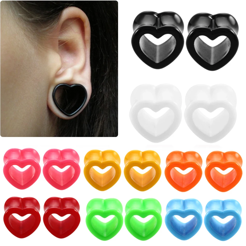 2Pcs/lot Acrylic Tunnels for Ears Heart Hollow Ear Plugs Tunnels ...