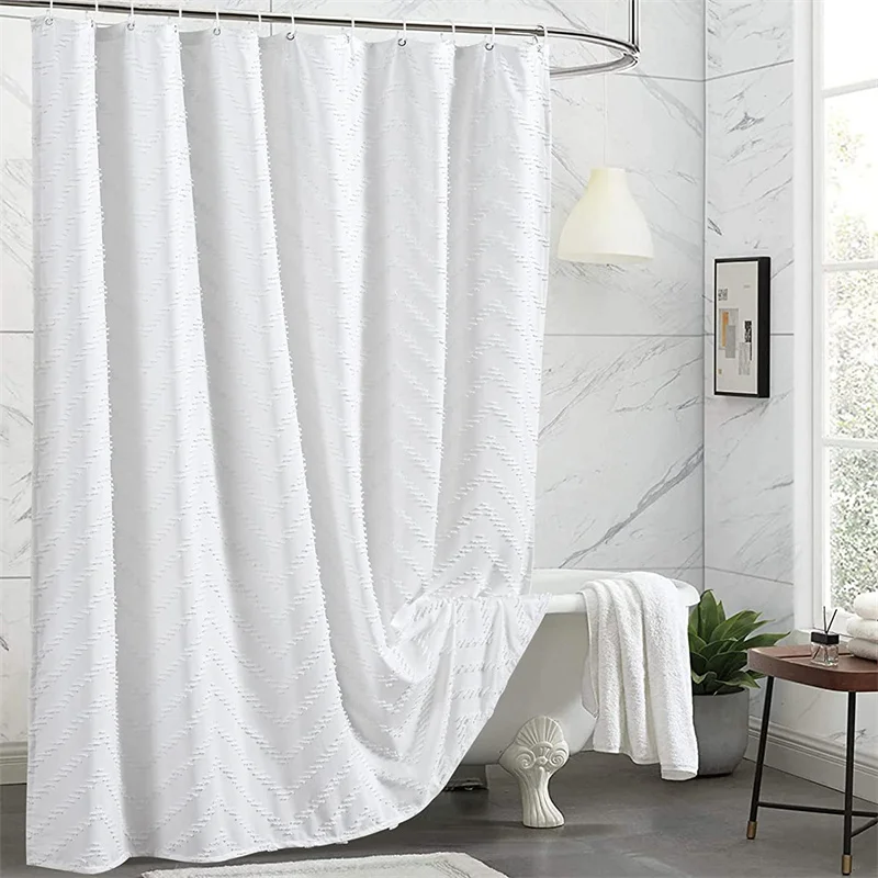 White Shower Curtain Woven Fabric Shower Curtain Modern Farmhouse ...