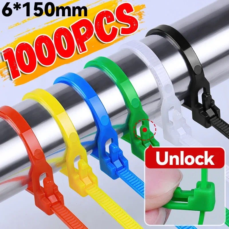 1000-100Pcs-New-Releasable-Nylon-Cable-Ties-Reusable-Adjustable-Self ...