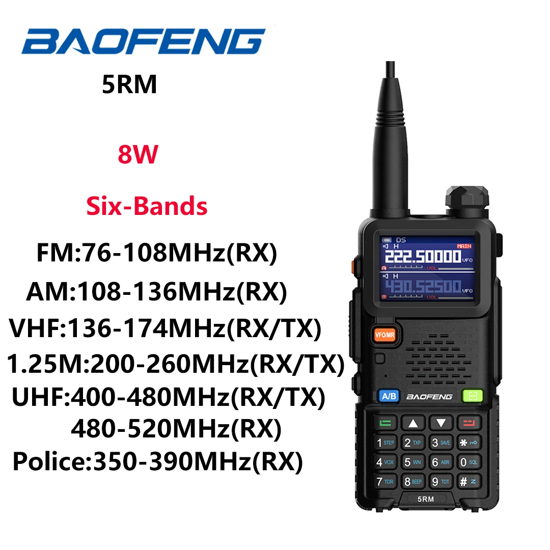 Baofeng-Radio-bidireccional-de-seis-bandas-dispositivo-de-radiocontrol-con-banda-de-aire-5RM-8W ...