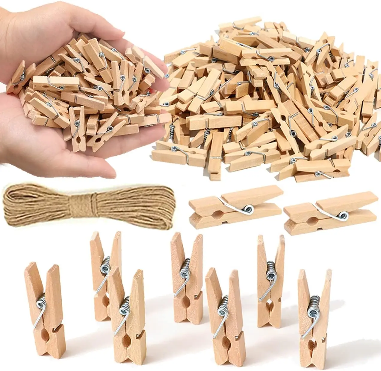 10-20-50-mini-wood-clothespins-1-inch-small-craft-wood-clips-free-hemp ...