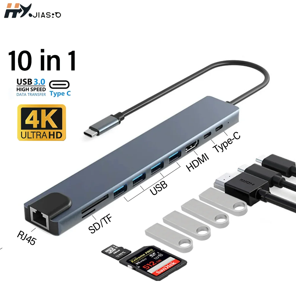 10 In 1 USB C Hub 4k Docking Station Type C multiple ports Adapter ...