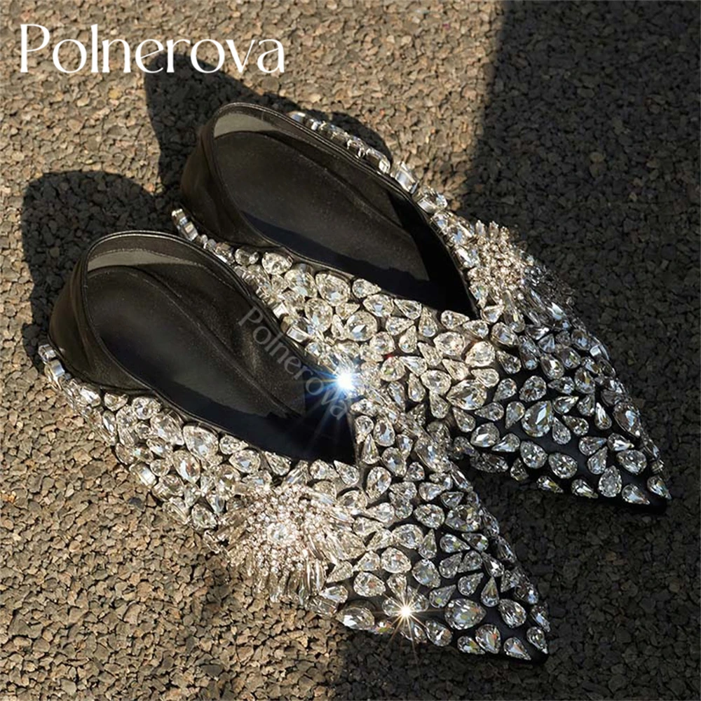 Crystal-Embellished-Ballet-Flats-Pointed-Toes-Leather-Shoes-Luxurious ...