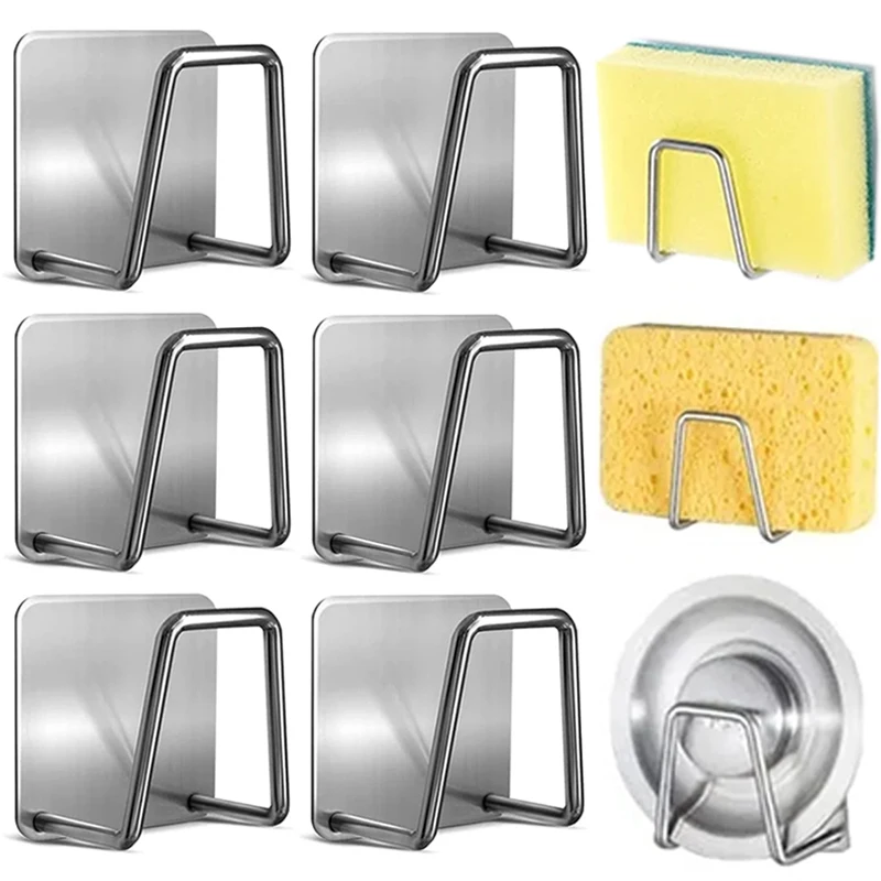 Stainless Steel Sponges Racks Self Adhesive Sink Shelf Wall Hooks ...