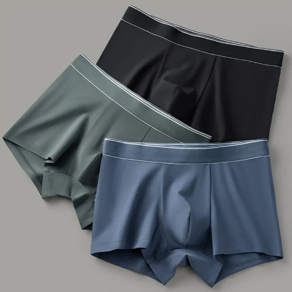 Men-Boxers-Elastic-Soft-Mid-Waist-Anti-septic-Solid-Color-Plus-Size ...