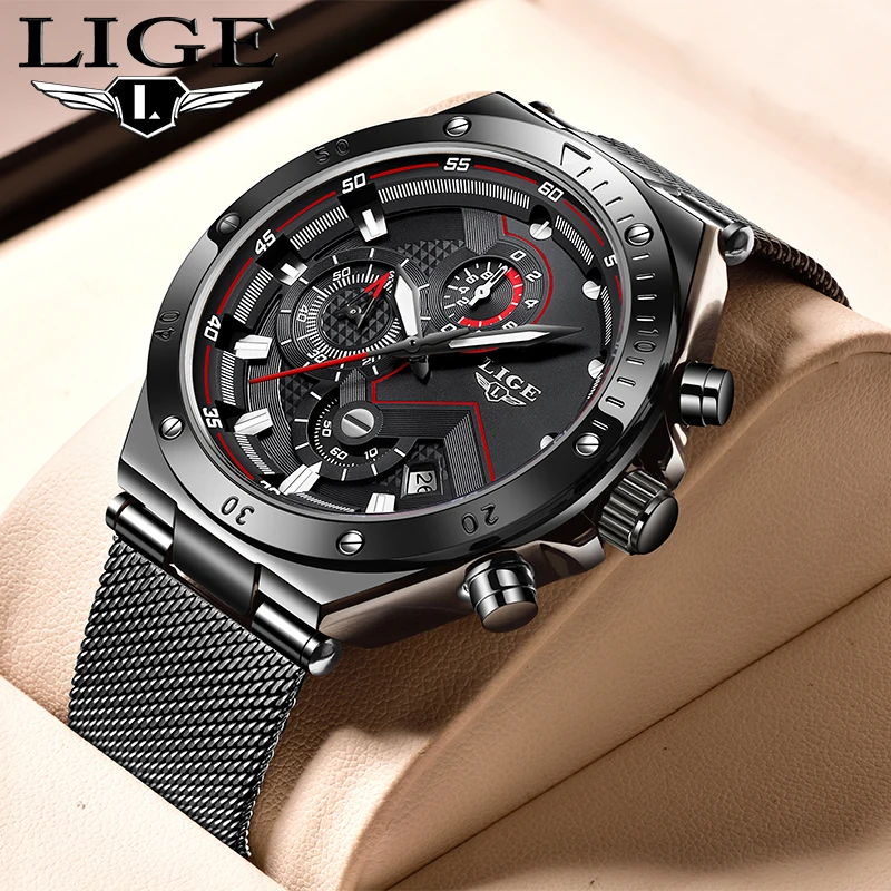 LIGE reloj analógico de acero inoxidable para hombre, accesorio de ...