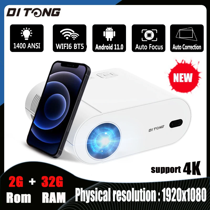 DITONG-proyector-4K-con-WiFi-6-y-Bluetooth-Keystone-autom-tico-enfoque ...