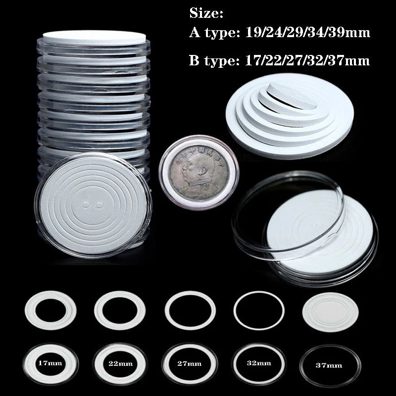 10Pcs-Coinning-Capsules-Holder-with-Adjustable-Foam-Gasket-46mm-Clear ...