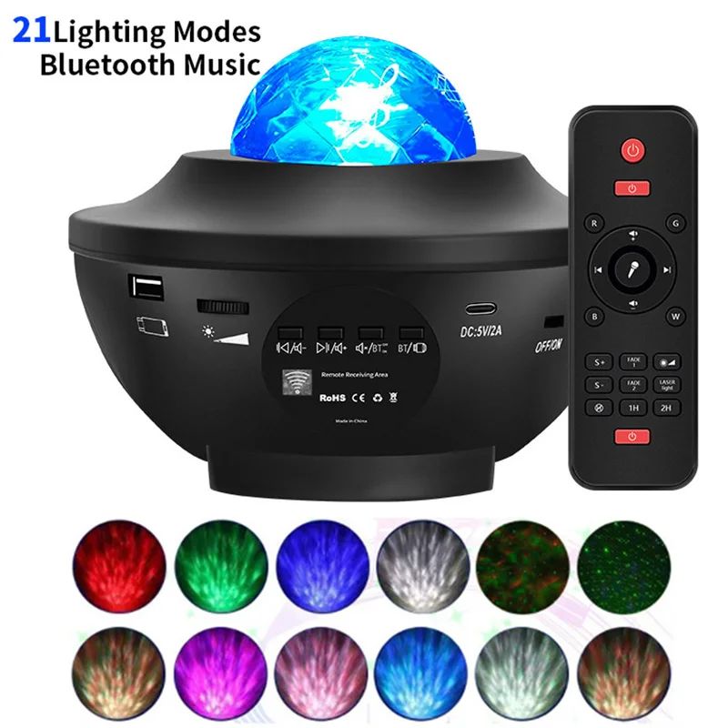 USB-LED-Star-Night-Light-Music-Starry-Water-Wave-Projector-Light-Remote ...