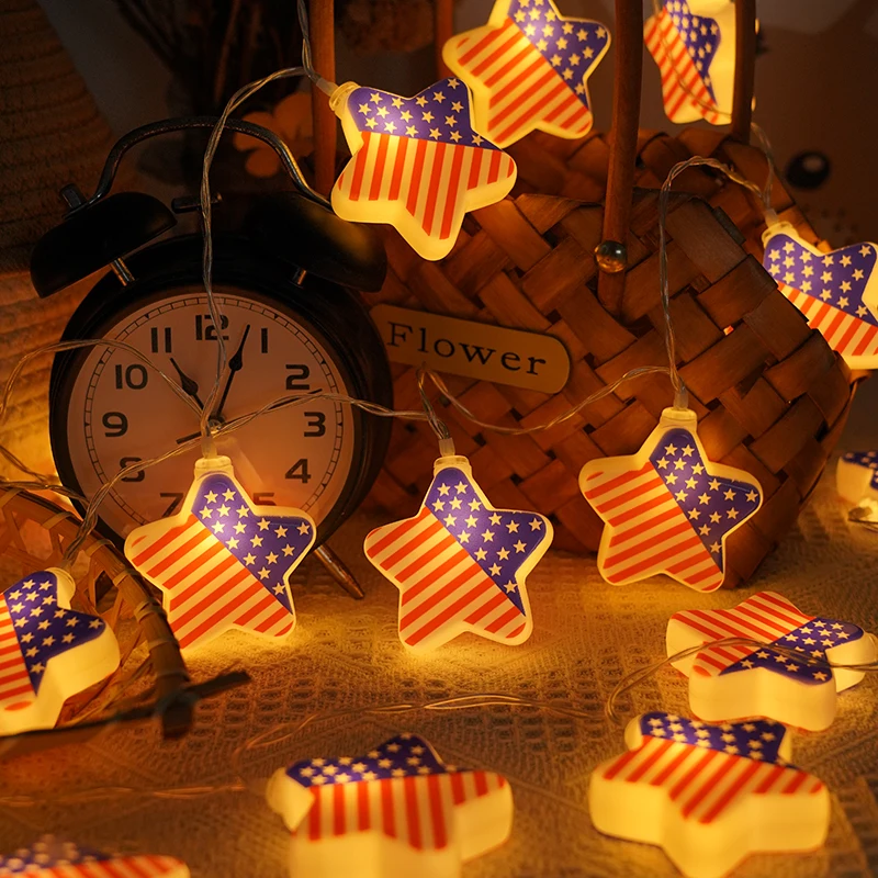 USA Flag Patriotic LED String Lights - Red,White & Blue 4th of July ...