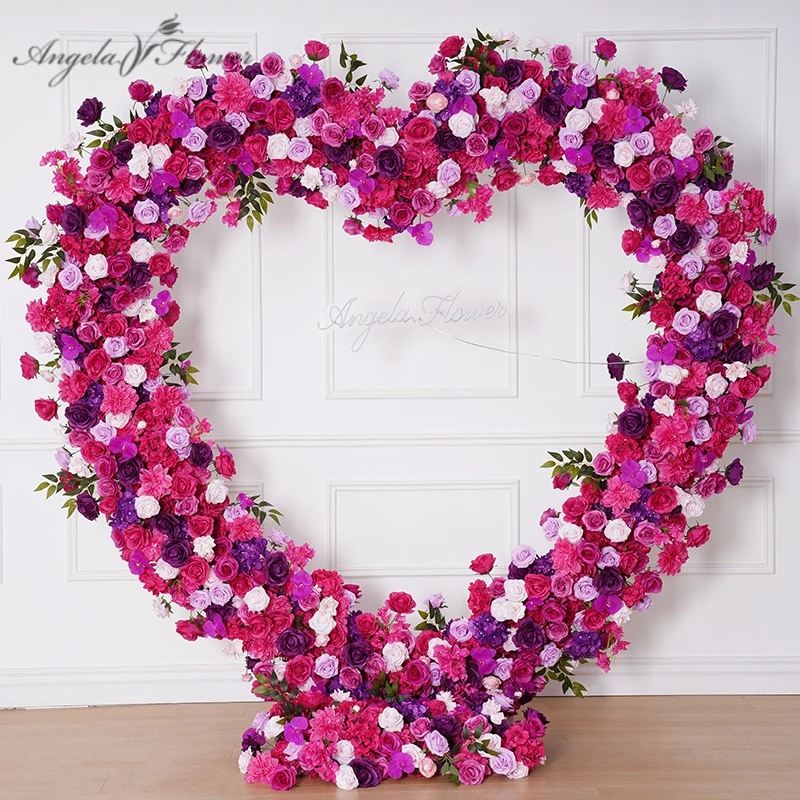 Purple-Rose-Cloth-Base-Flower-Arrangement-Wedding-Backdrop-Heart-Shaped ...