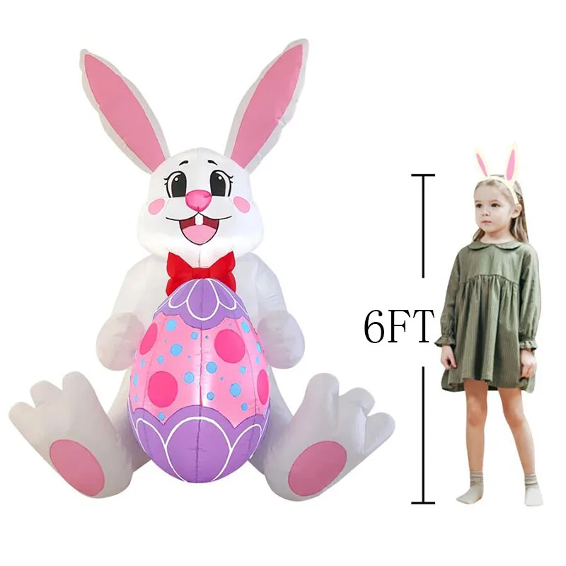 6FT Easter Inflatable Pink Bunny Holding Easter Eggs Blow Up Outdoor ...
